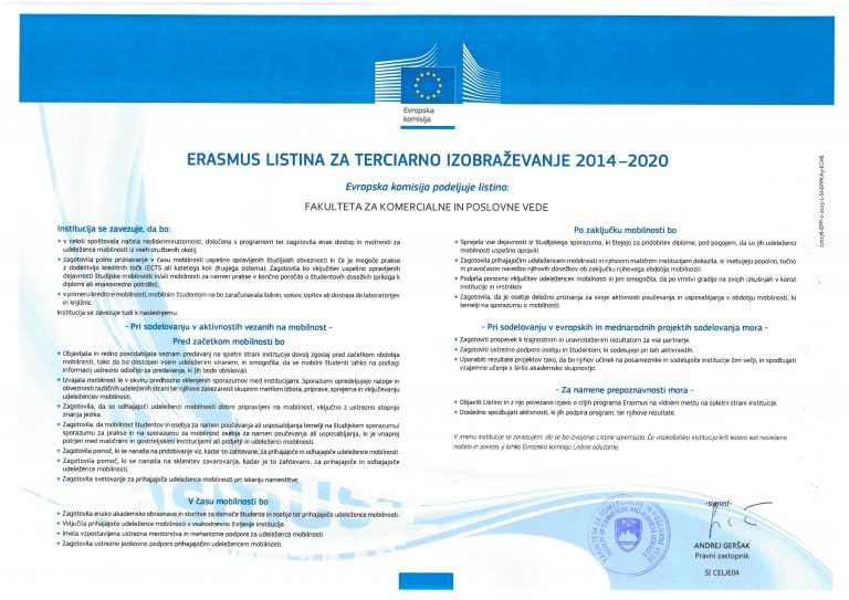 Erasmus Charter for Higher Education (ECHE) | FKPV